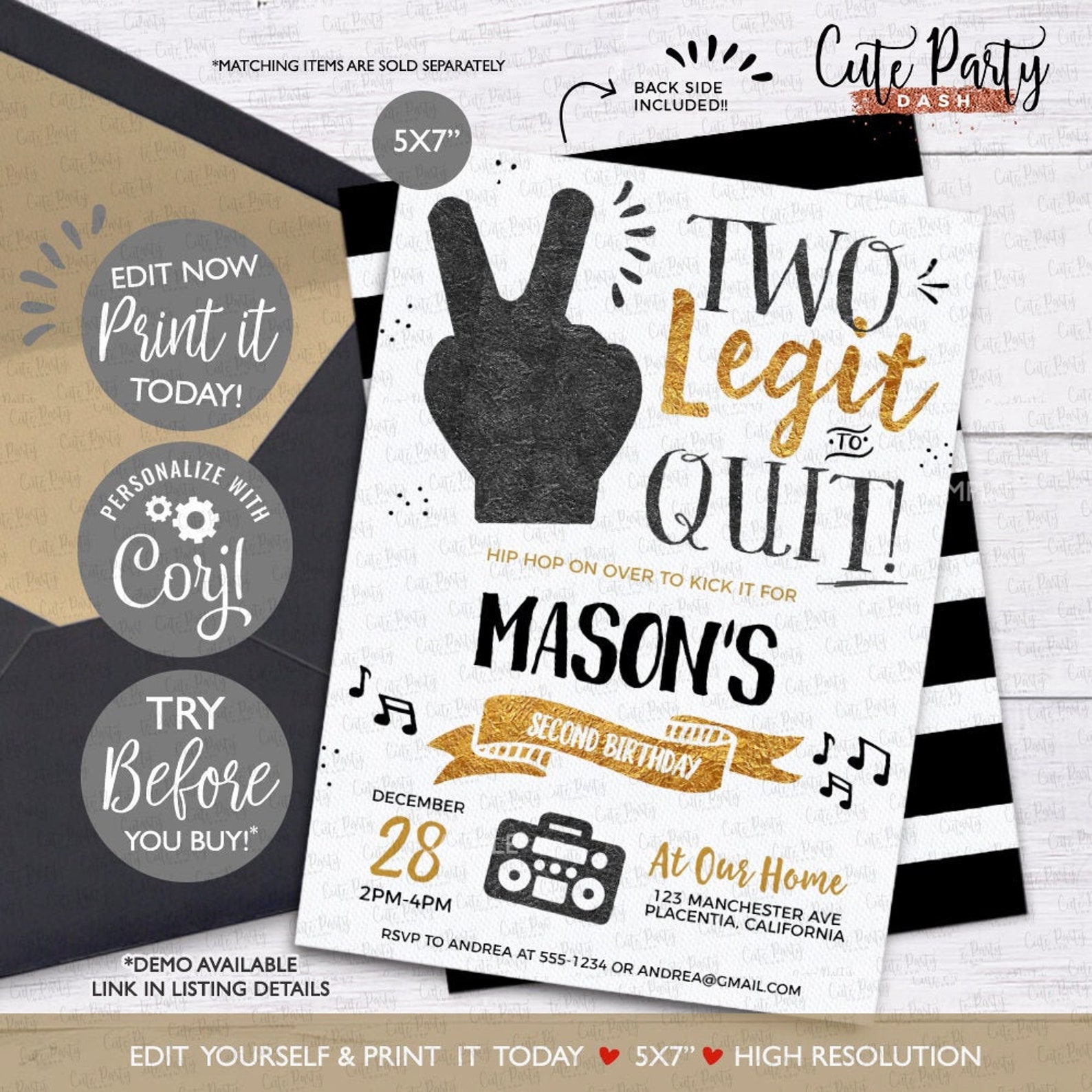 EDITABLE Two Legit to Quit Birthday Party Pennant Banner Hip | Etsy