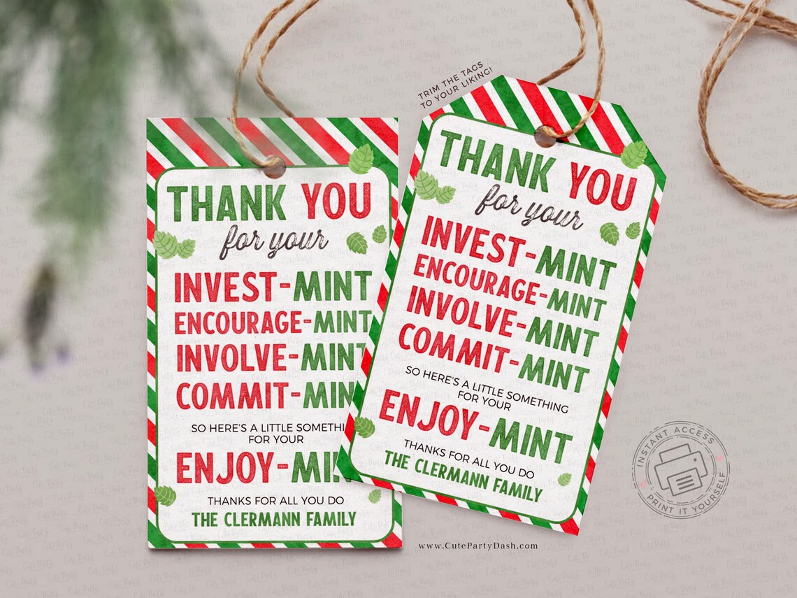 Christmas Thank You Mint Gift Tag Enjoy-mint School Pto Pta | Etsy