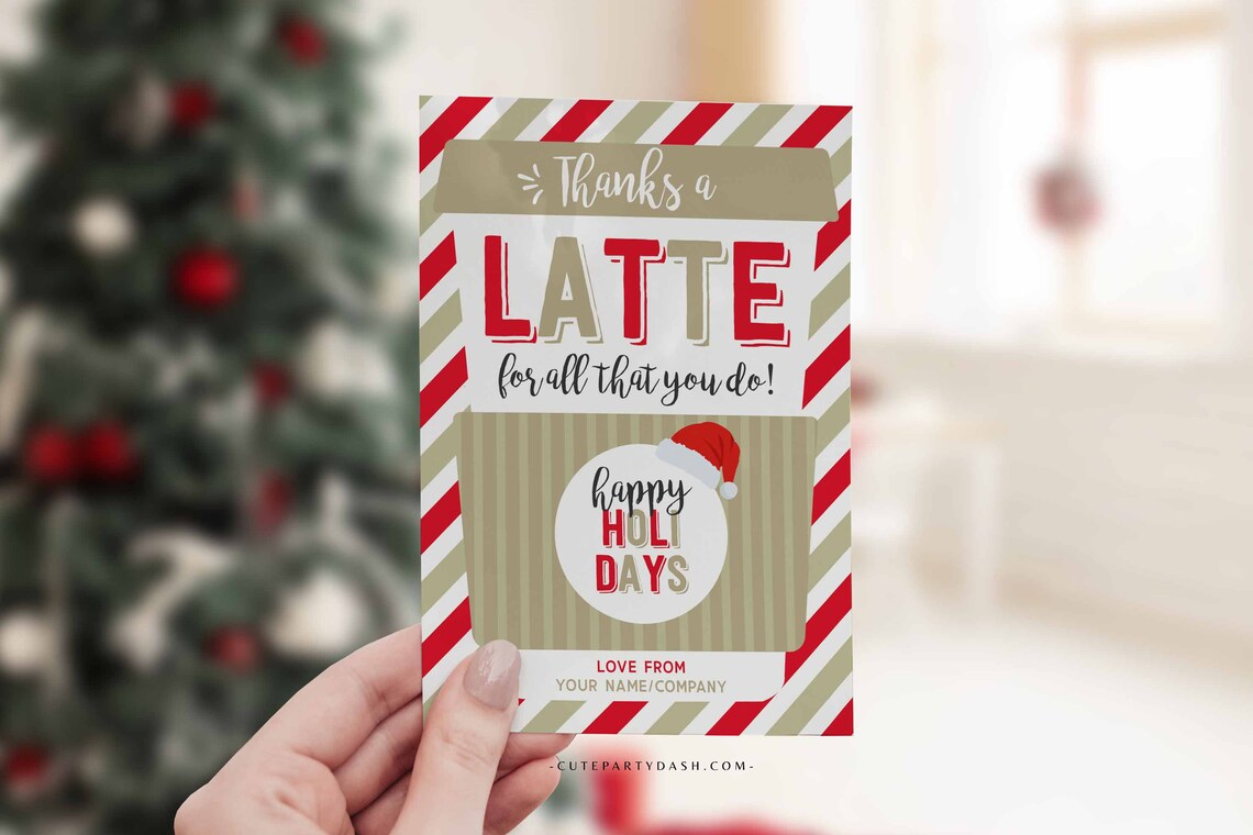 Editable Christmas Thanks a Latte Christmas Coffee Gift Card - Etsy