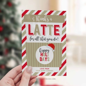 Editable Christmas Thanks a Latte Christmas Coffee Gift Card Holder ...