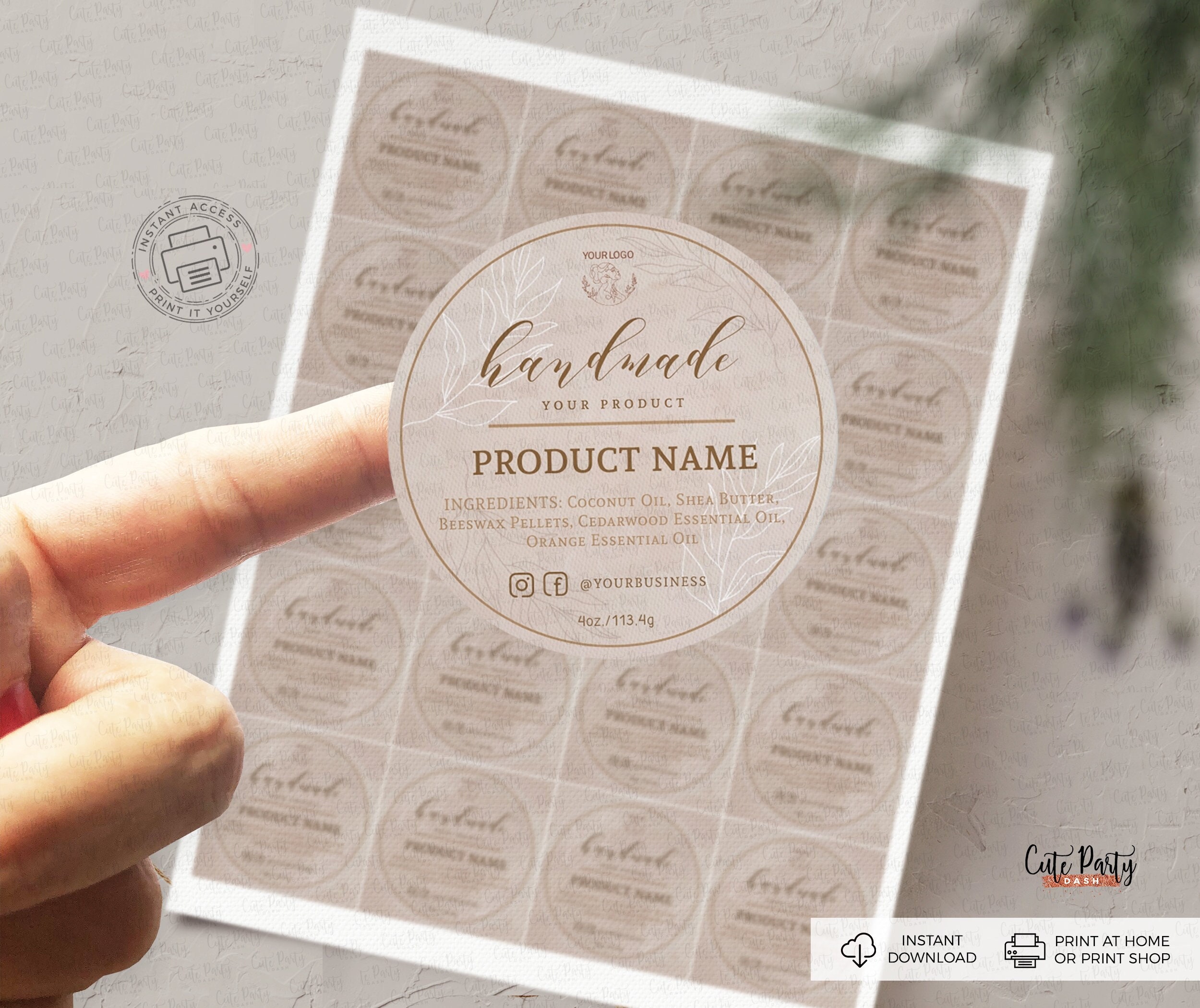 Botanical Round Product Label Editable Template INSTANT - Etsy