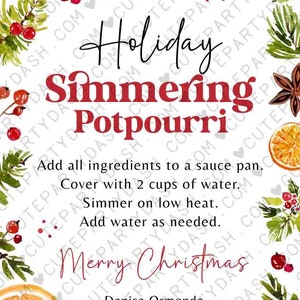 Printable Holiday Simmering Stovetop Potpourri Tag INSTANT DOWNLOAD ...