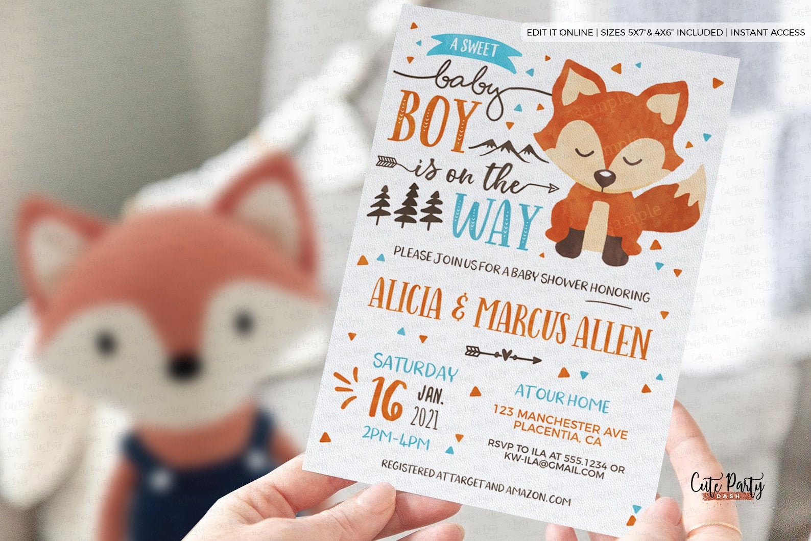 INSTANT DOWNLOAD Fox Baby Shower Invitation Set Watercolor - Etsy