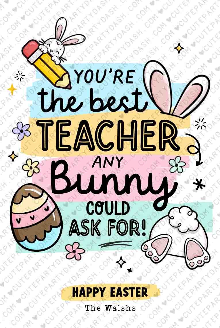 Teacher Appreciation Easter Gift Tag: Bunny Design (printable INSTANT ...