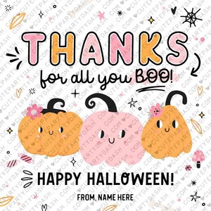 Thanks for All You Boo Halloween Gift Tag INSTANT DOWNLOAD Editable ...