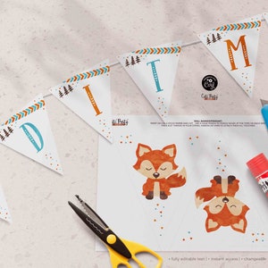 Editable Fox Happy Birthday Wall Banner, Woodland Fox Bunting Party ...