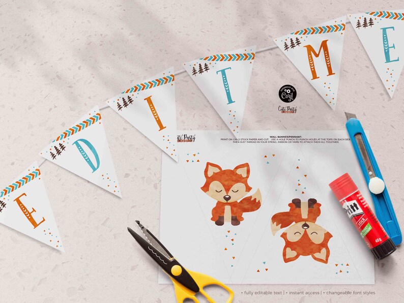 Editable Fox Happy Birthday Wall Banner Woodland Fox Bunting - Etsy