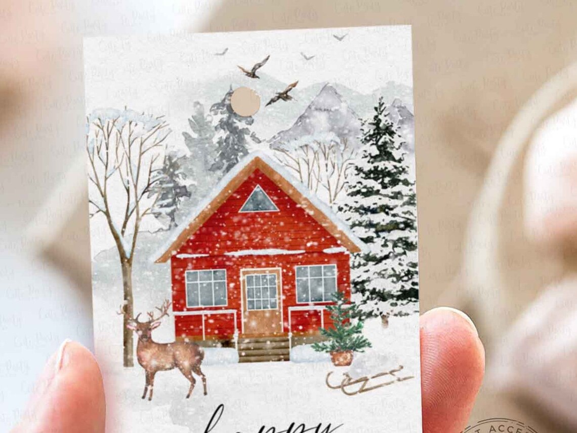 Happy Holidays Gift Tags Editable Merry Christmas Winter - Etsy