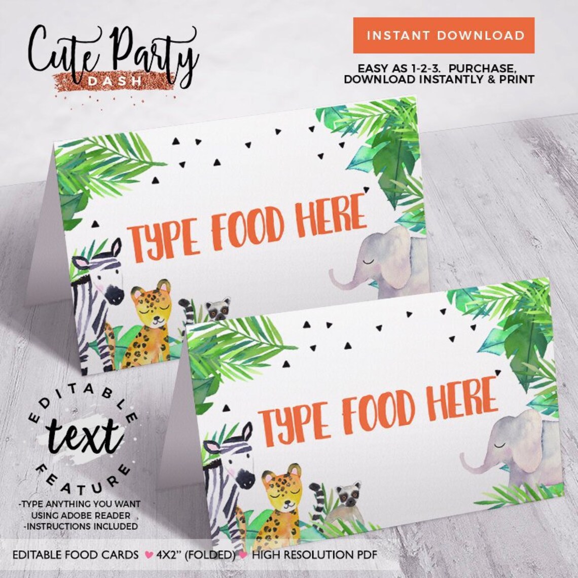INSTANT DOWNLOAD EDITABLE Jungle Safari Birthday Food Card - Etsy