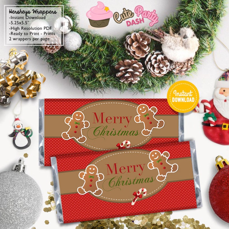 INSTANT DOWNLOAD Cute Christmas Hershey's 1.55oz Wrappers Christmas ...