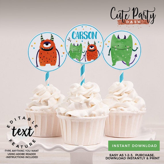 INSTANT DOWNLOAD EDITABLE Little Monster Birthday Cupcake | Etsy