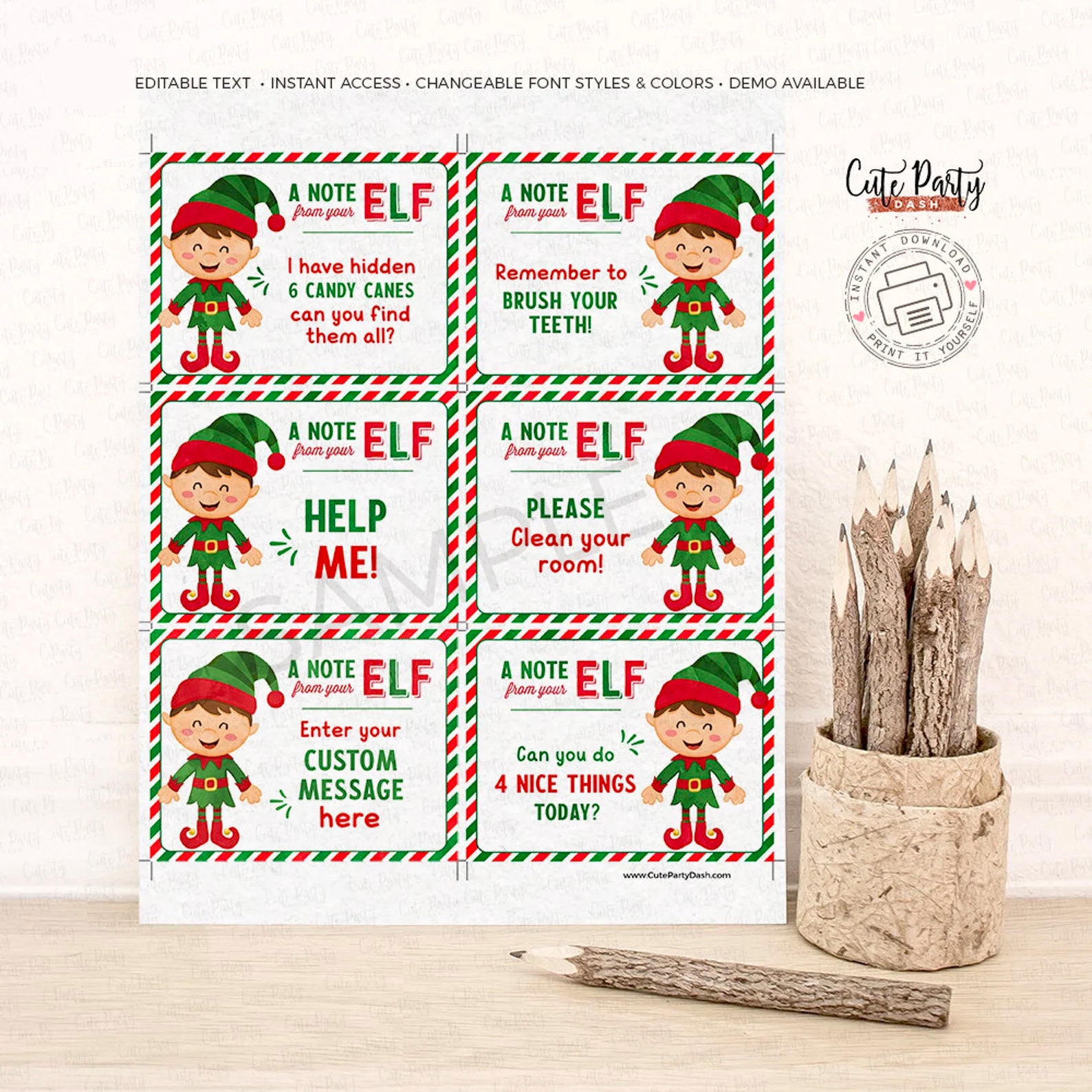 EDITABLE Christmas Elf Note Cards Elf Activity Cards - Etsy