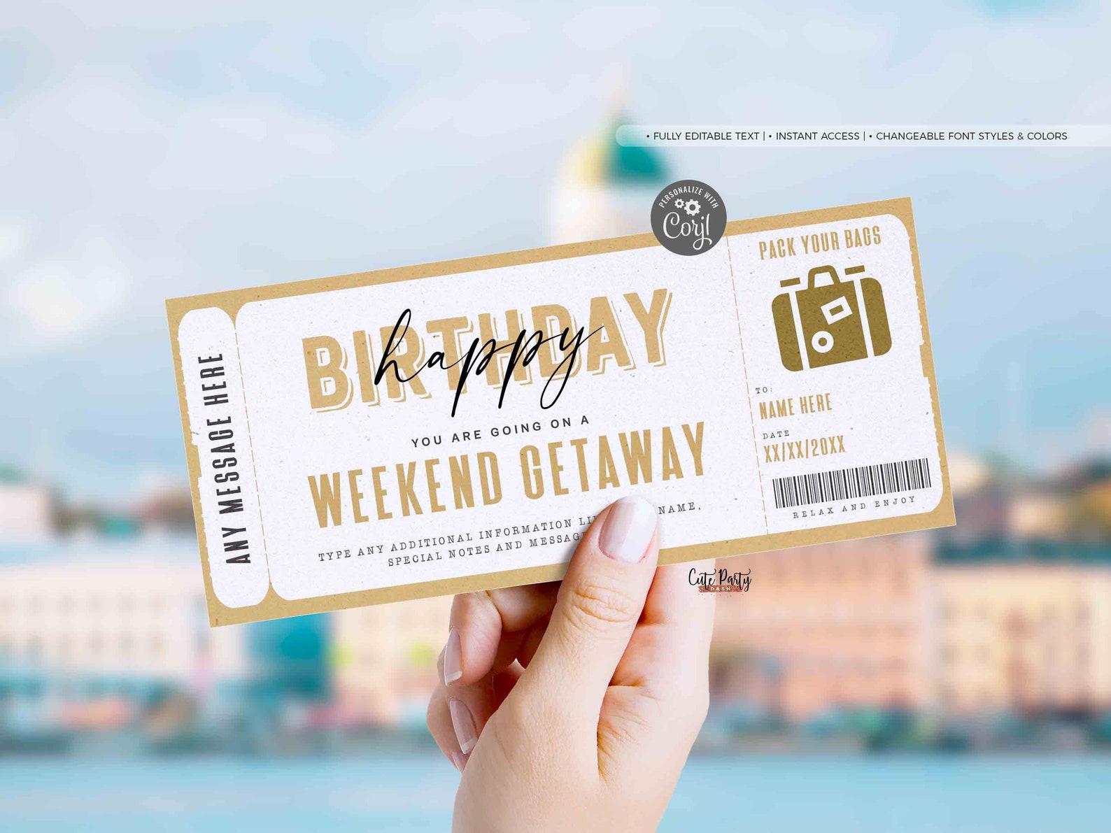 Editable Weekend Getaway Birthday Trip Ticket Template (digital ...