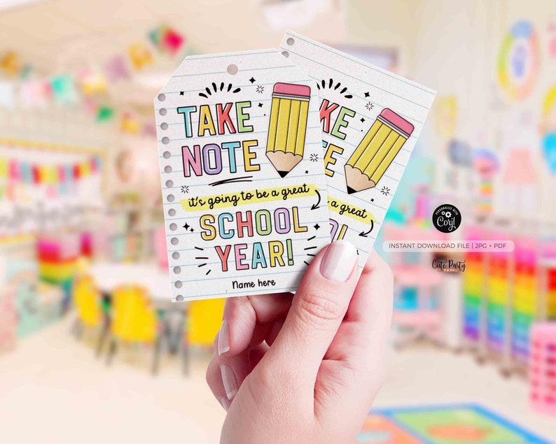 Editable Back to School Gift Tags: Take Note Design (digital Download ...