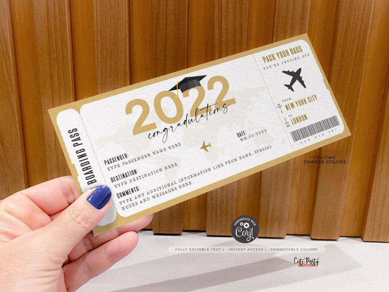 Editable Graduation Boarding Pass Template Surprise Trip Gift | Etsy