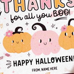 Thanks for All You Boo Halloween Gift Tag INSTANT DOWNLOAD Editable ...