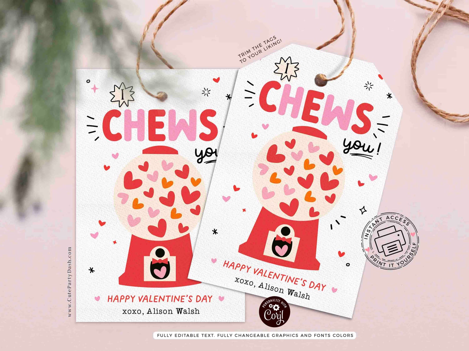 I Chews You Valentine's Day Gift Tag (printable INSTANT DOWNLOAD) - Etsy