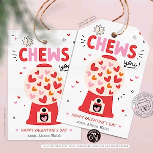 I Chews You Valentine's Day Gift Tag (printable INSTANT DOWNLOAD) - Etsy