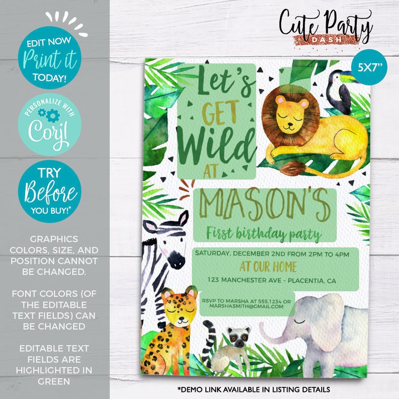 INSTANT DOWNLOAD EDITABLE Jungle Invitation Printable Jungle - Etsy
