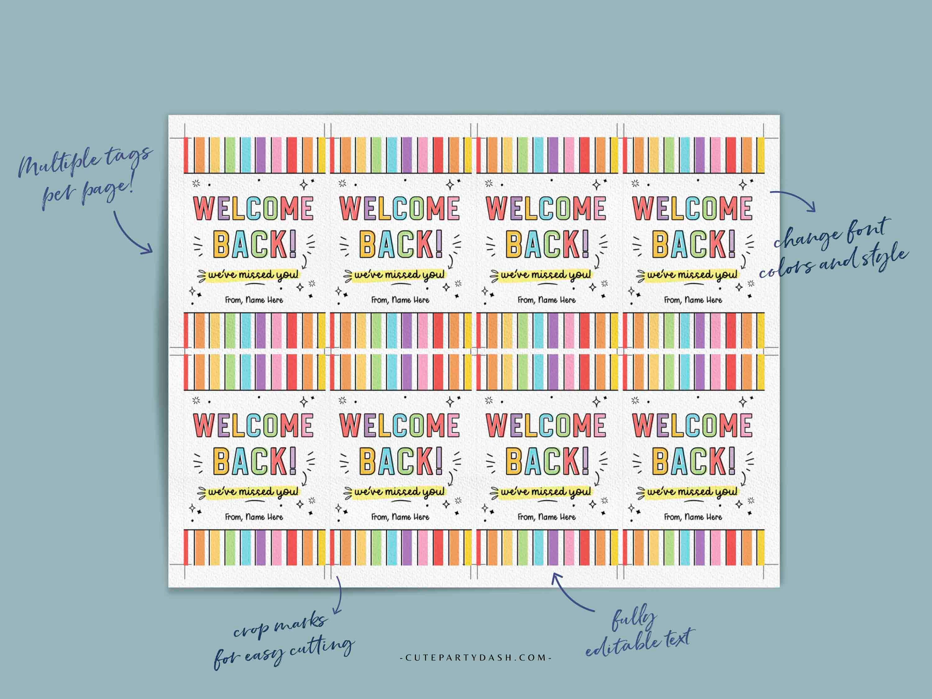 Editable Welcome Back Gift Tags: Teacher, Student, Employee (instant ...
