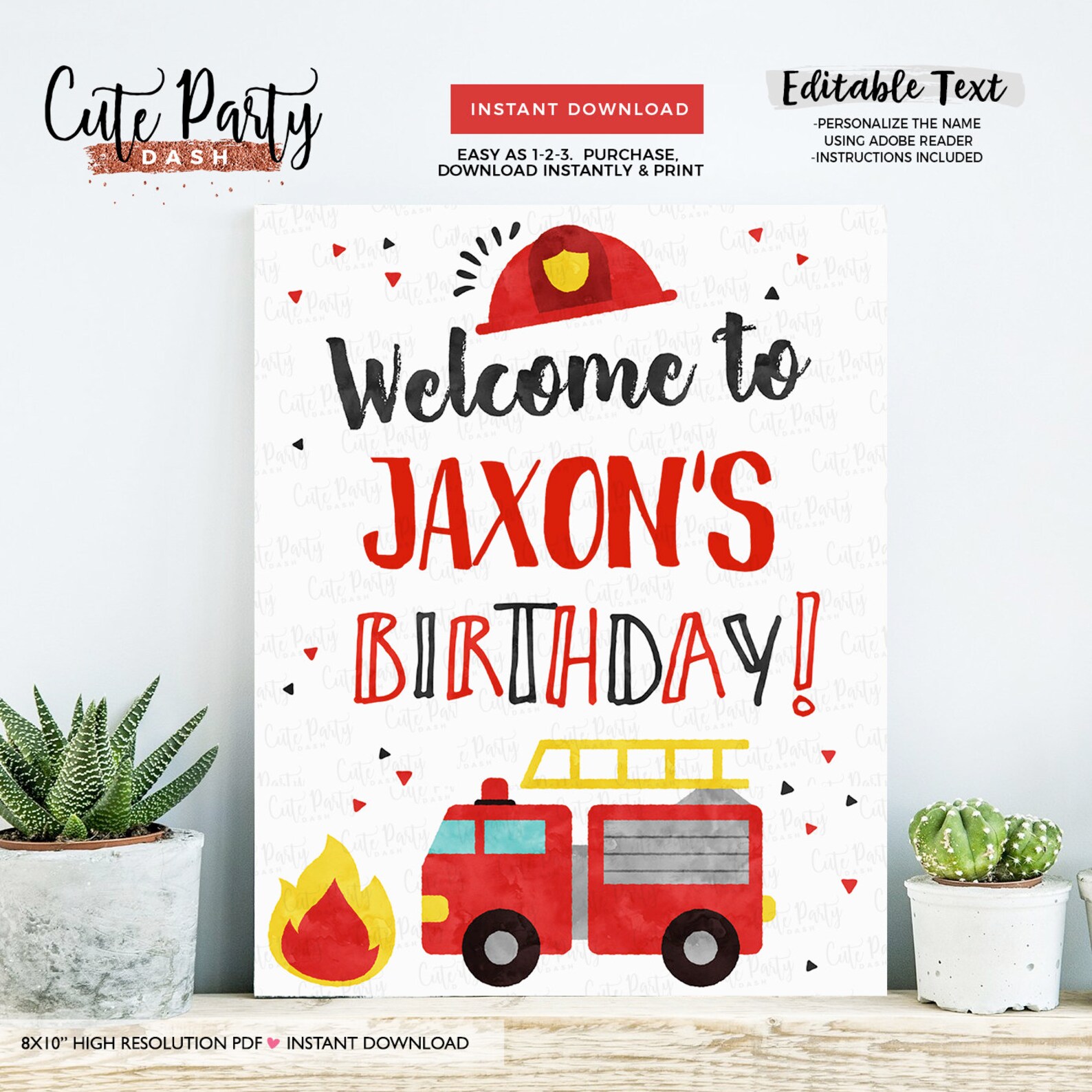 INSTANT DOWNLOAD EDITABLE Fireman birthday decorations | Etsy