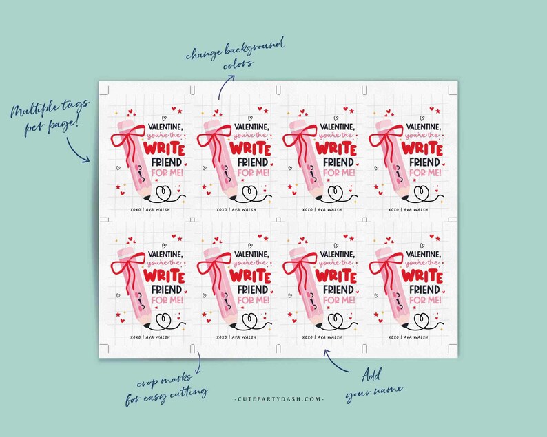 Pencil Valentine Gift Tags: 'write Friend' Printable (instant Download ...