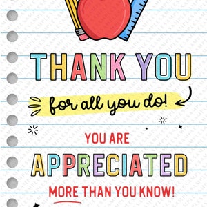Teacher Appreciation Gift Tag Thank You for All You Do School Pto ...