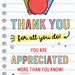 Teacher Appreciation Gift Tag Thank You for All You Do School Pto ...