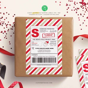 EDITABLE Santa Sleigh Mail North Pole Shipping Labels, Christmas Mail ...