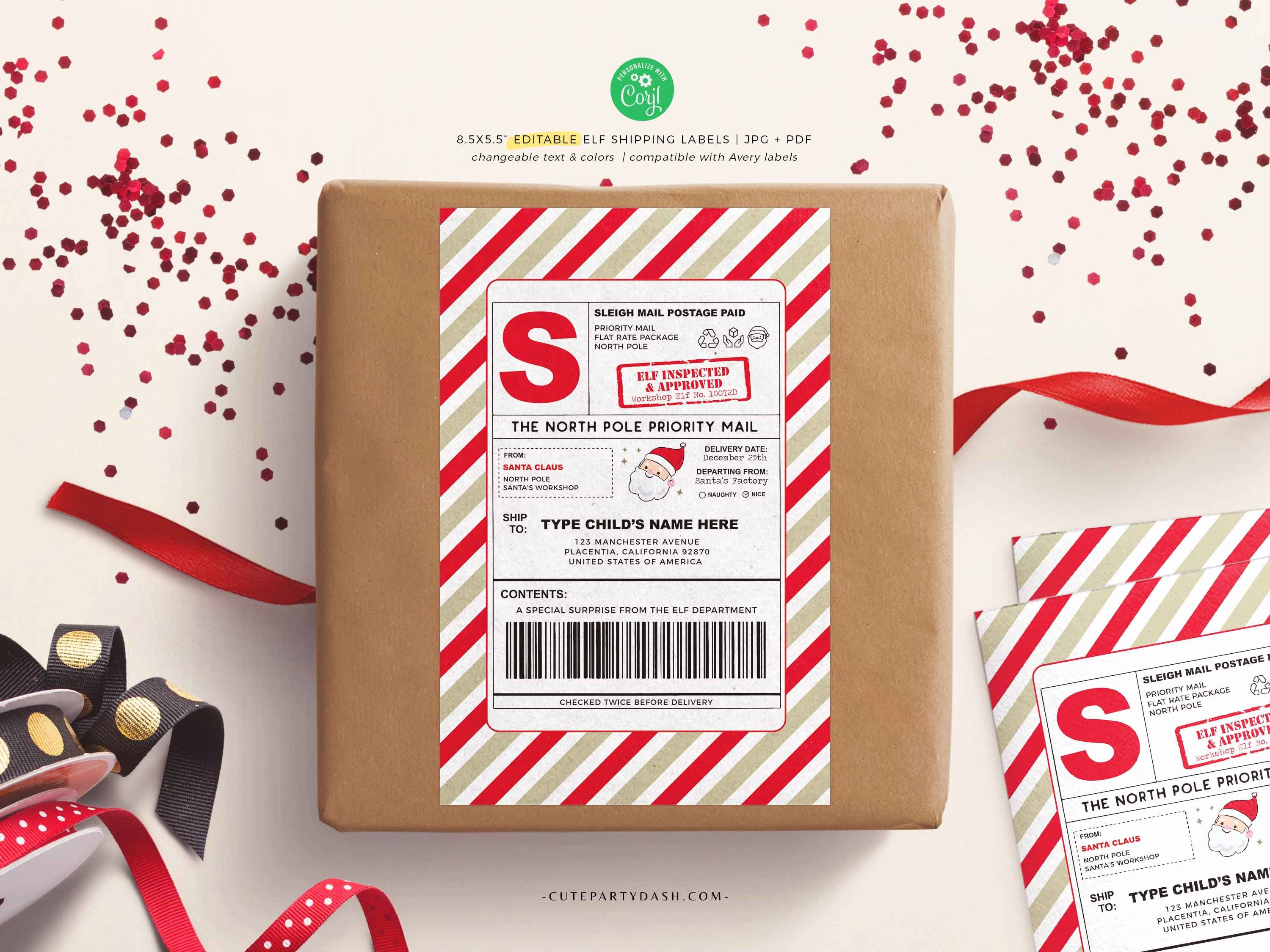 EDITABLE Santa Sleigh Mail North Pole Shipping Labels - Etsy