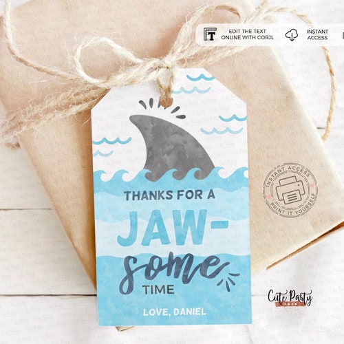 Shark Gift Tag Birthday Favor Pool Party Summer Label End of - Etsy
