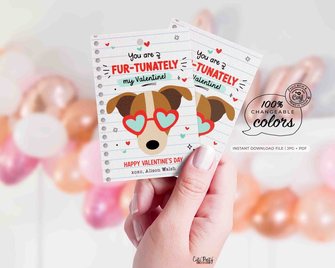 Printable Dog Valentine's Day Card Printable INSTANT DOWNLOAD Classroom ...