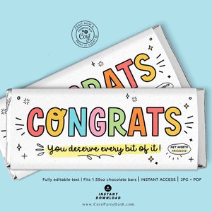 Congratulations Gift Chocolate Bar Wrapper INSTANT DOWNLOAD Teacher ...