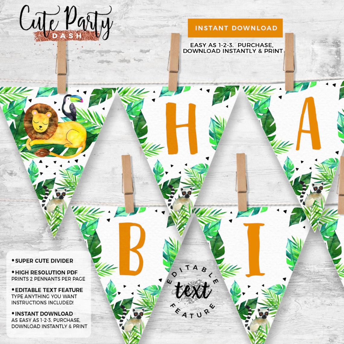INSTANT DOWNLOAD EDITABLE Jungle Safari Birthday Decorations - Etsy