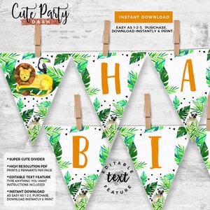 INSTANT DOWNLOAD - EDITABLE Jungle Safari Birthday Decorations Jungle ...
