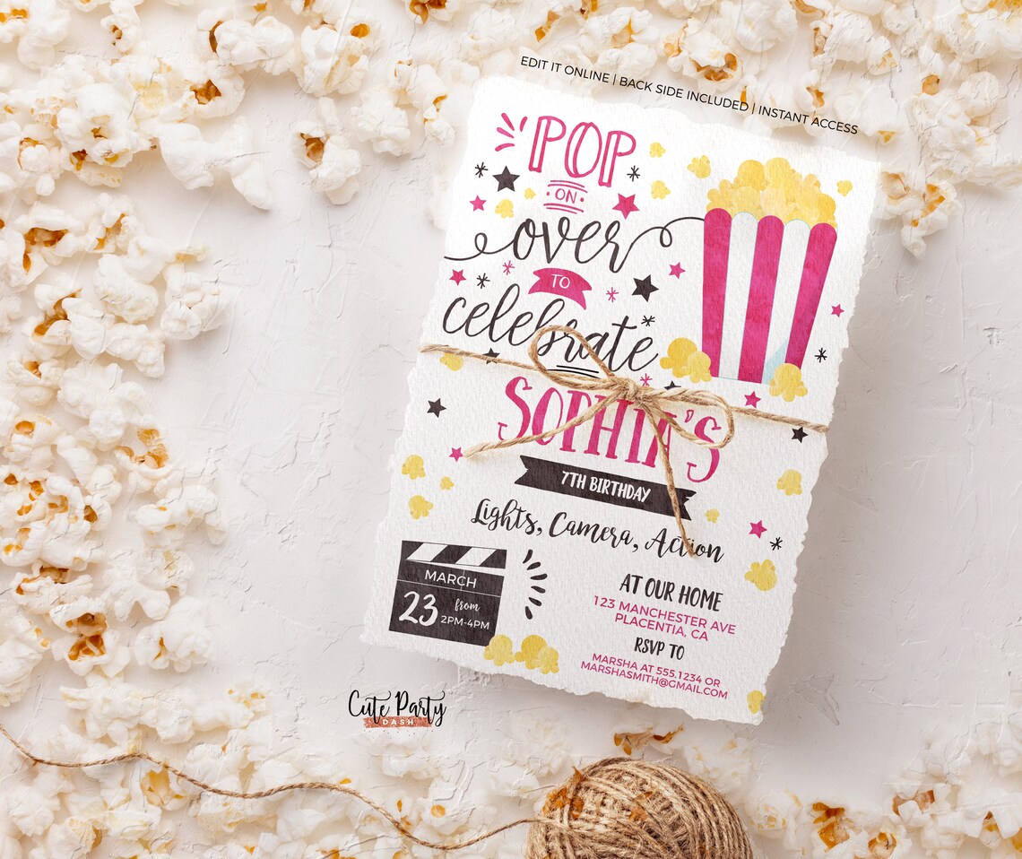 Movie Night Thank You Note: Hot Pink Popcorn, Fill-in-the-blank ...