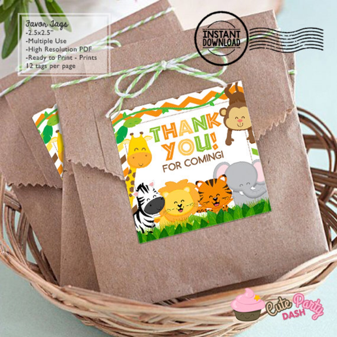 INSTANT DOWNLOAD Safari Birthday Party Favor Tags Safari - Etsy