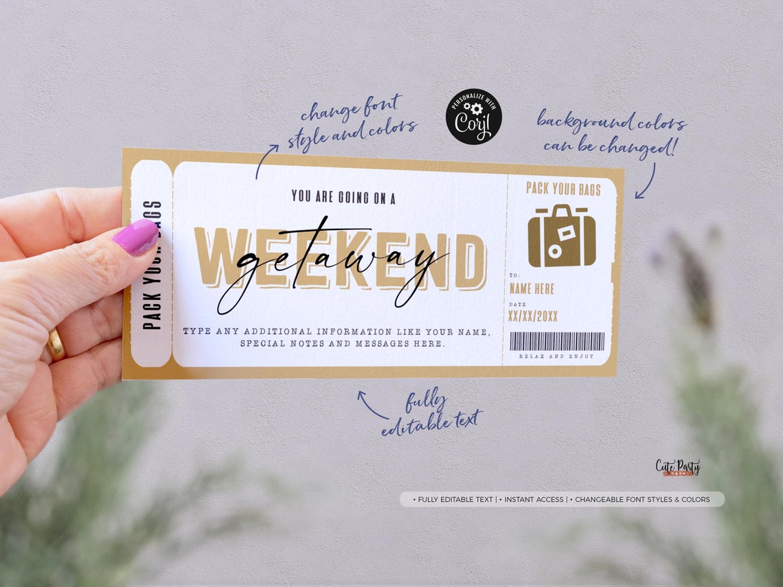 Editable Weekend Getaway Voucher Template Surprise Trip Gift - Etsy UK