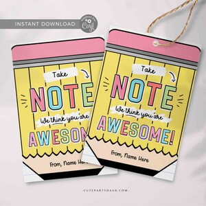 Take Note Tag Editable Teacher Appreciation Week Gift Tag Template ...