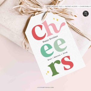 Cheers Christmas Gift Tag Printable | Modern Holiday Favor (digital ...