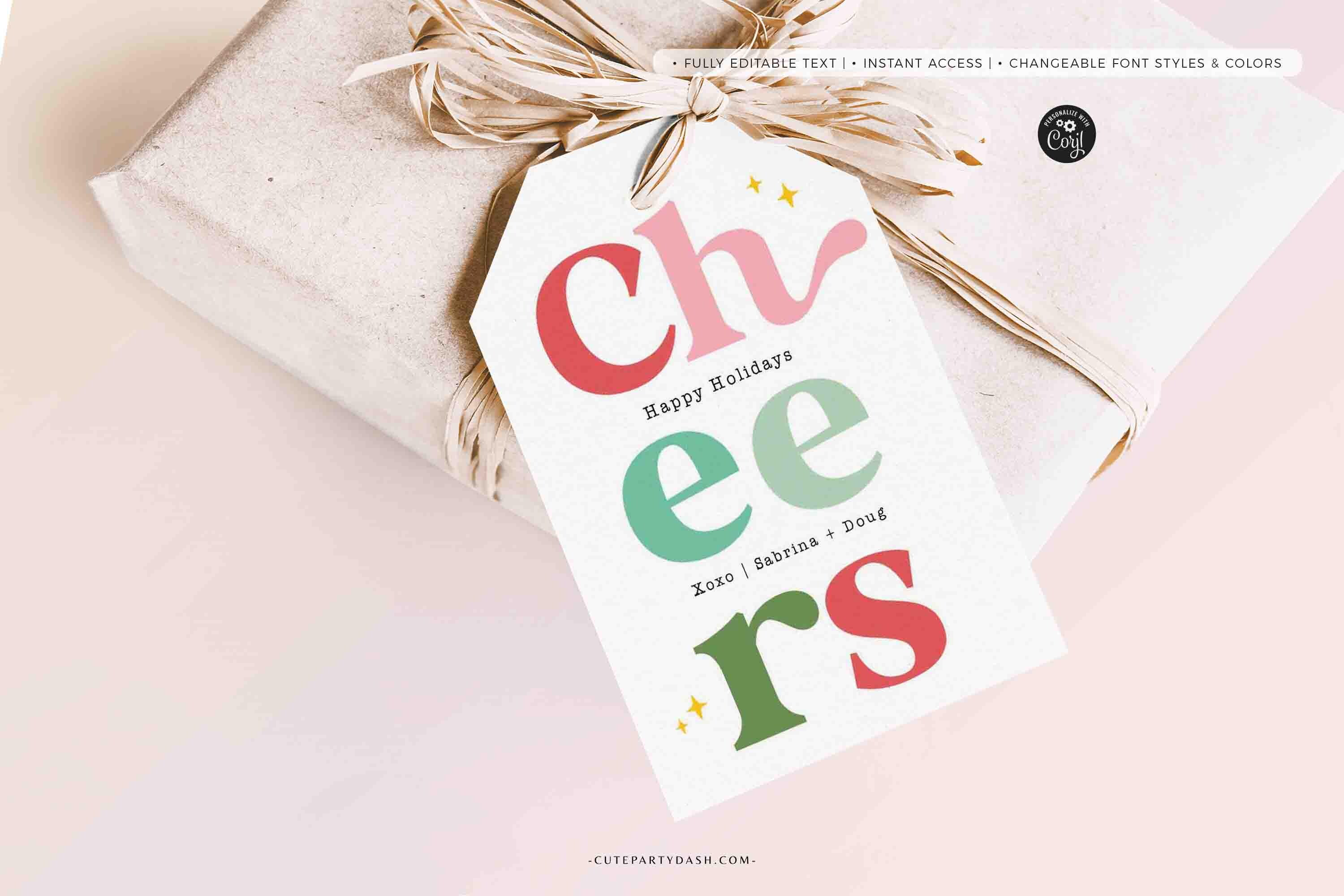Cheers Christmas Gift Tag Printable | Modern Holiday Favor (digital ...