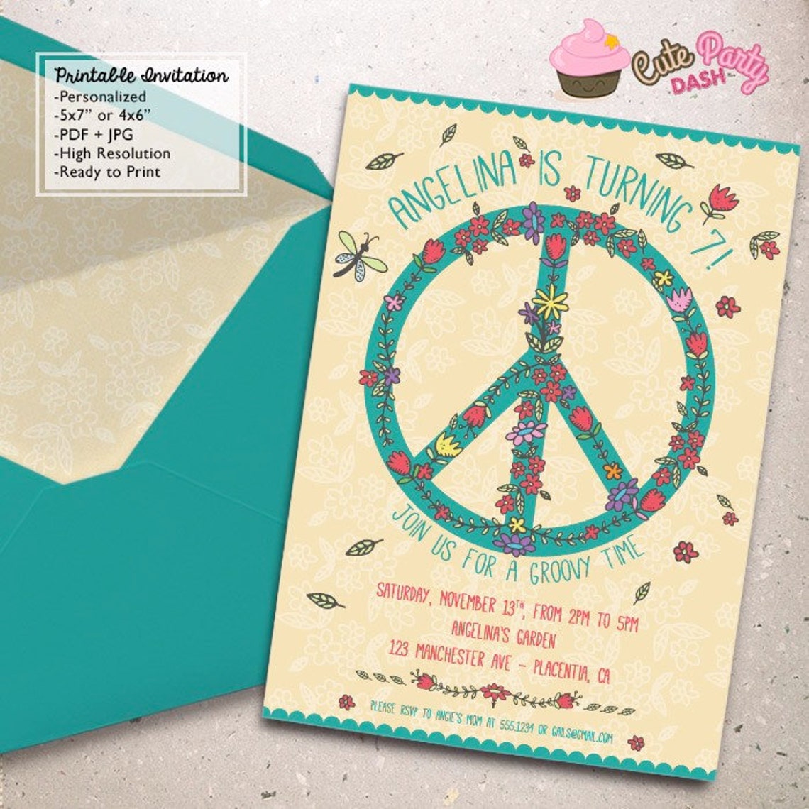 Hippie Chic Birthday Party Invitations DIY Groovy Party - Etsy