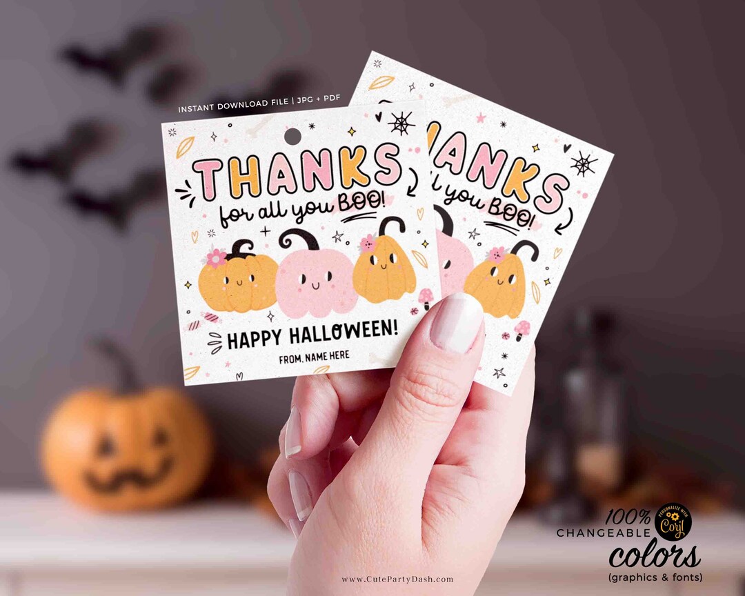 Thanks for All You Boo Halloween Gift Tag INSTANT DOWNLOAD Editable ...