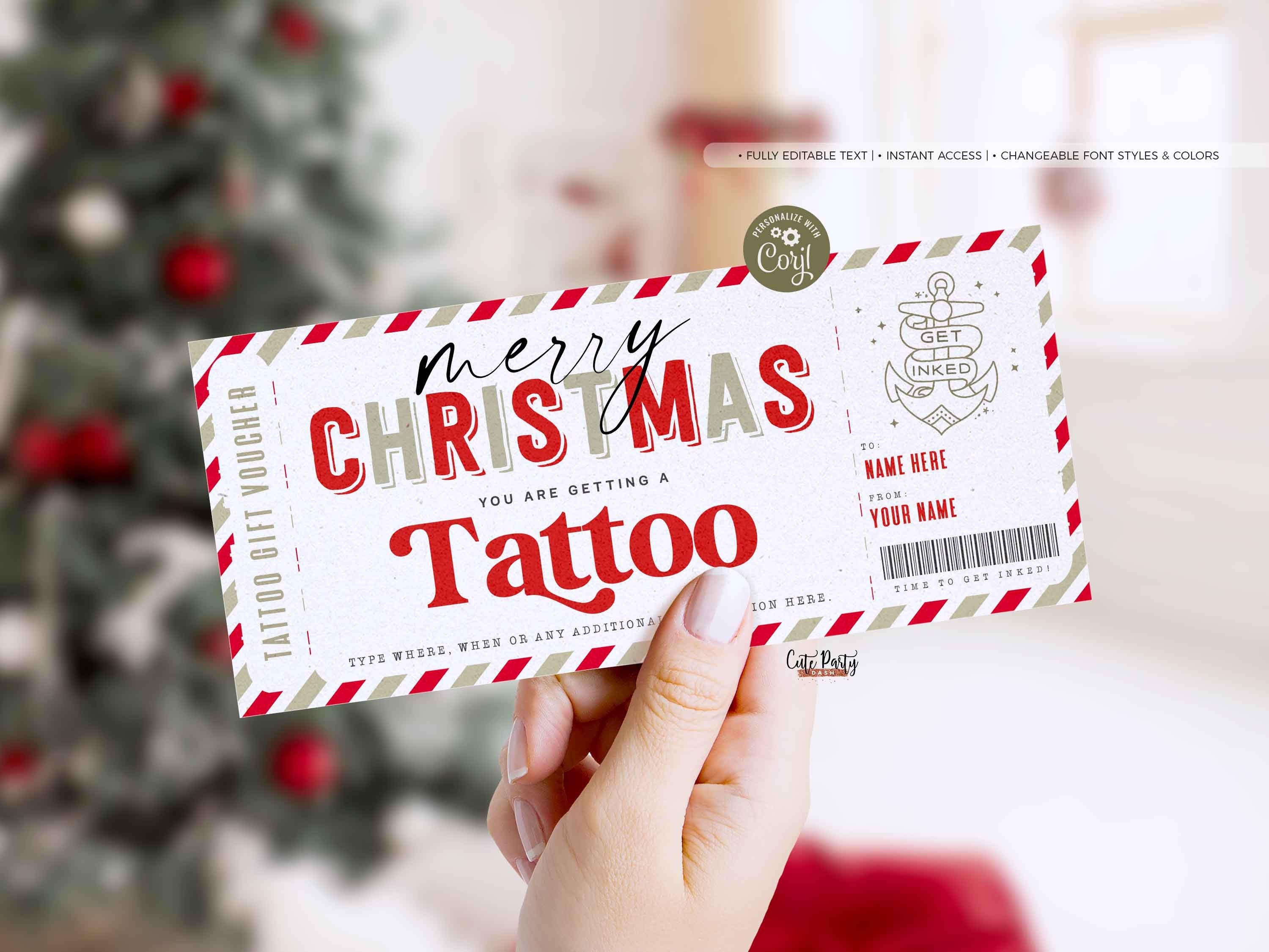 EDITABLE Christmas Tattoo Gift Voucher Template Tattoo Gift - Etsy