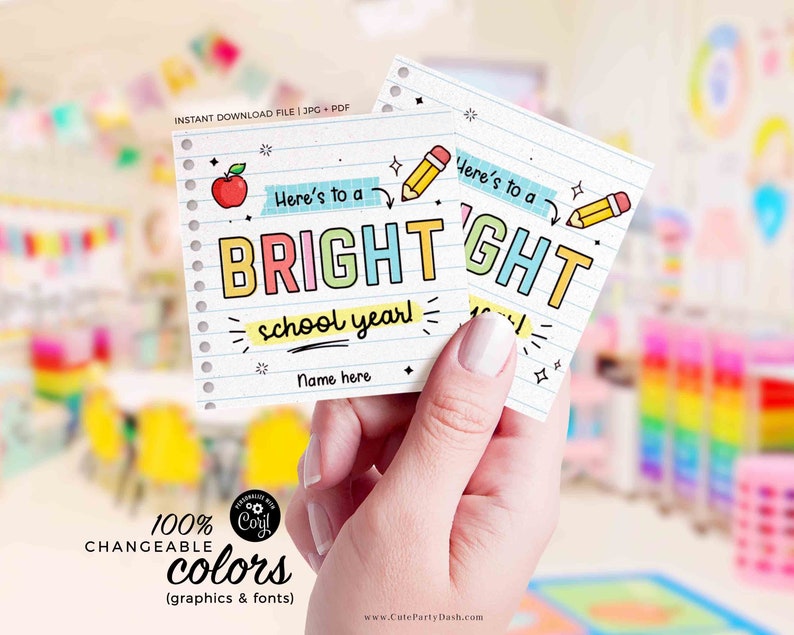 Bright School Year Gift Tag: Editable Template (instant Download) - Etsy