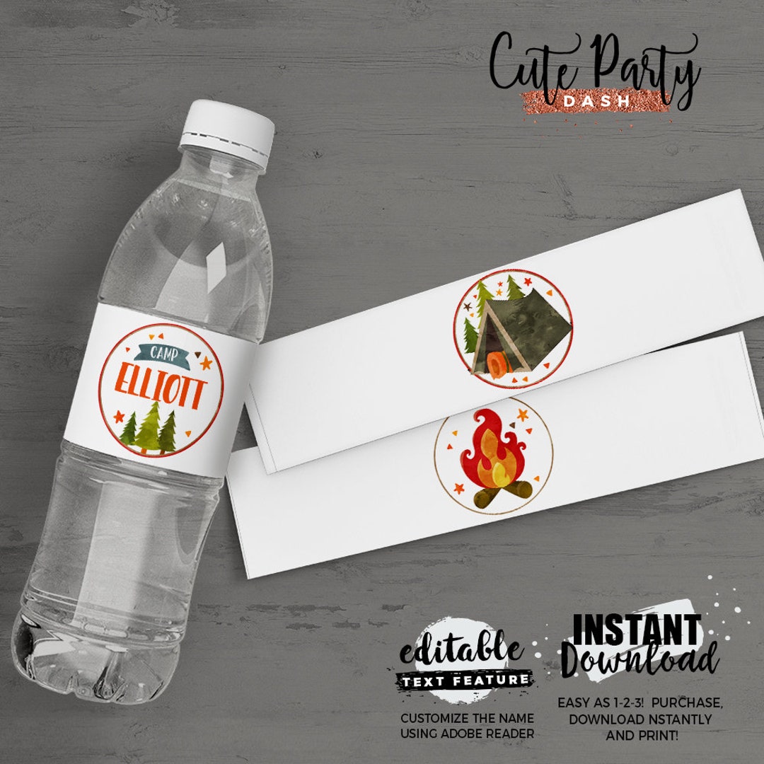 INSTANT DOWNLOAD - EDITABLE Camping Birthday Water Labels Camp Out ...