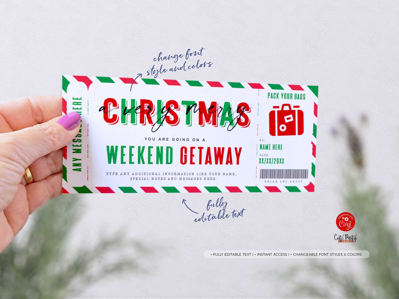 Christmas Weekend Getaway Voucher Template Surprise Trip Gift - Etsy