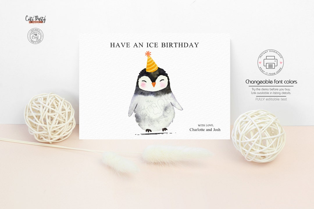 INSTANT DOWNLOAD, Penguin Pun Birthday Card Printable, Have an Ice ...