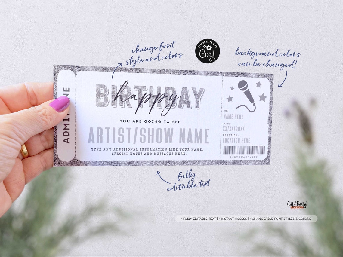 Birthday Gift Concert Ticket Template Editable Surprise - Etsy