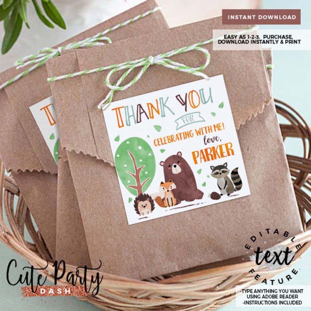 EDITABLE Woodland Birthday Favor Tags, Woodland Printable Decorations ...